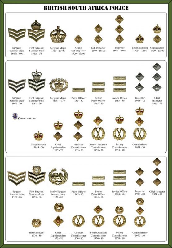 1554-2 British South Africa Police First Sergeant rank badge, 1940’s-53 ...